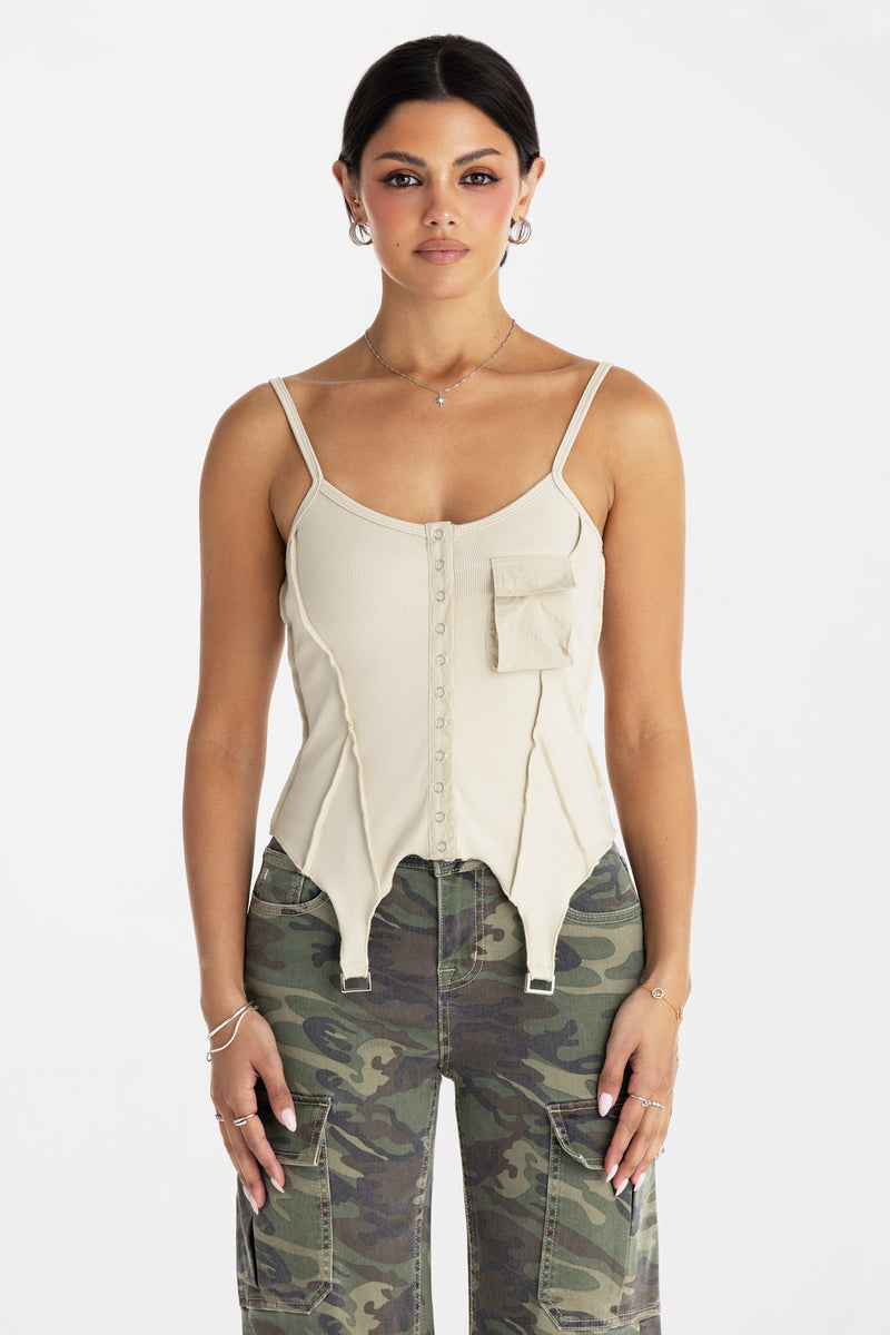 Renee Utility Tank | Only $30.80 | Beige, Olive Green | Miss Me