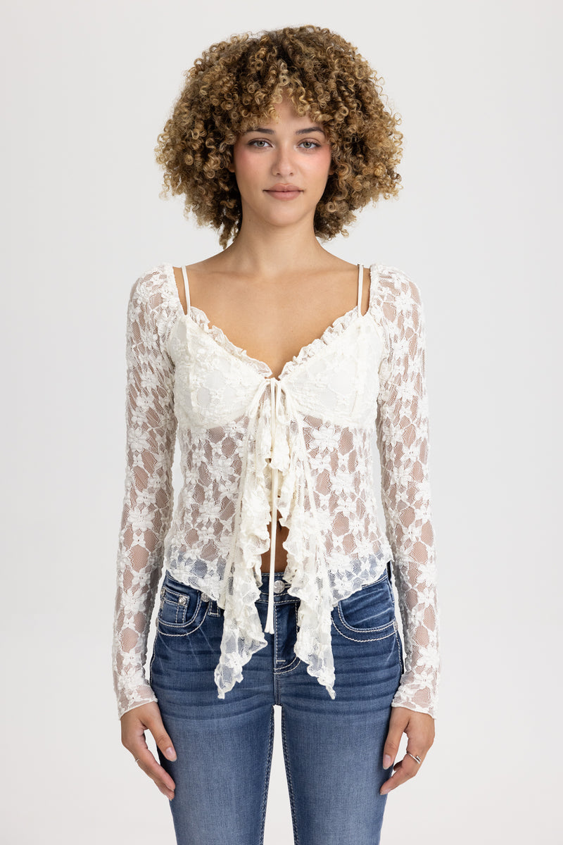 Anya Lace Top | Only $55.30 | Cream White, Cocoa Brown, Black | Miss Me
