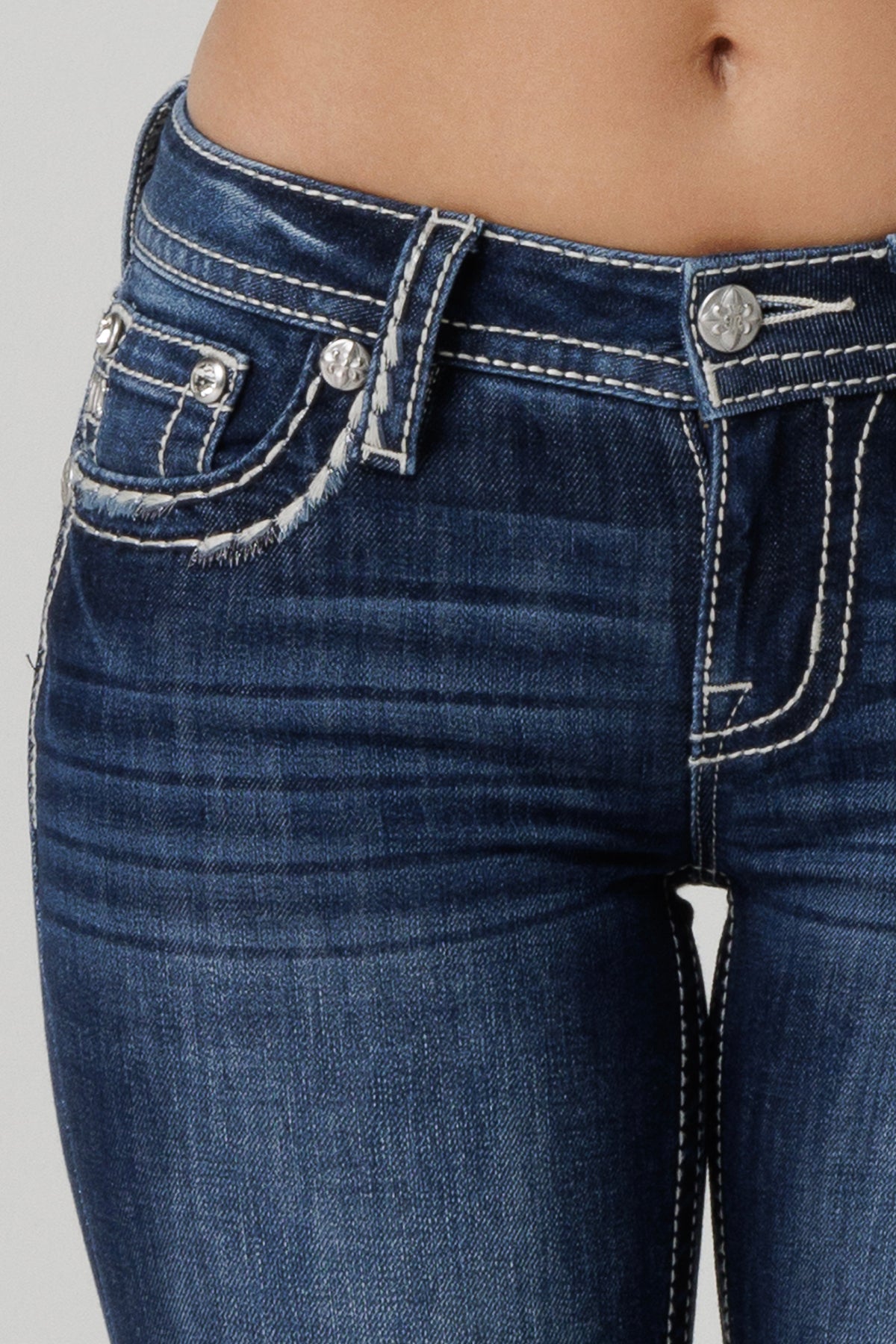 Classic Saddle Stitch Bootcut Jeans | Only $109.00 | Dark Wash | Miss Me