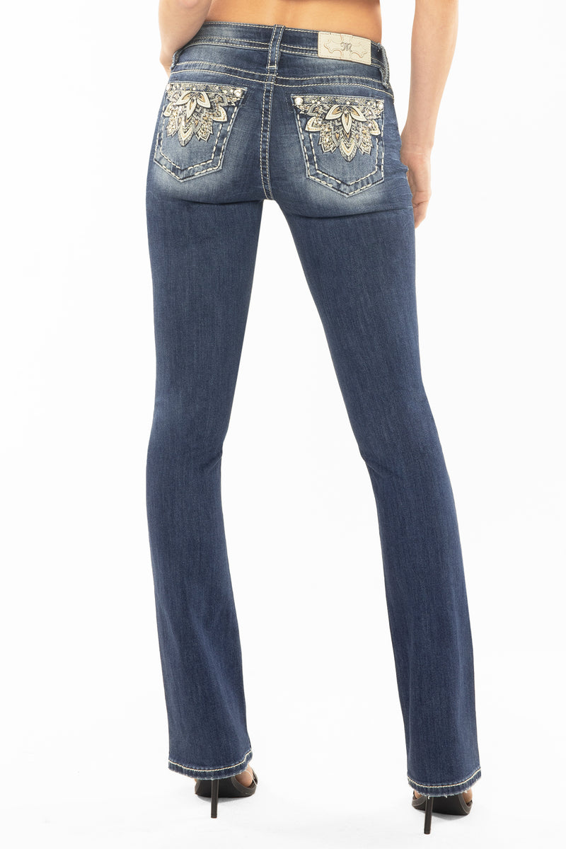 Metallic Floral Bootcut Jeans | Only $95.20 | Med/Dark Wash | Miss Me